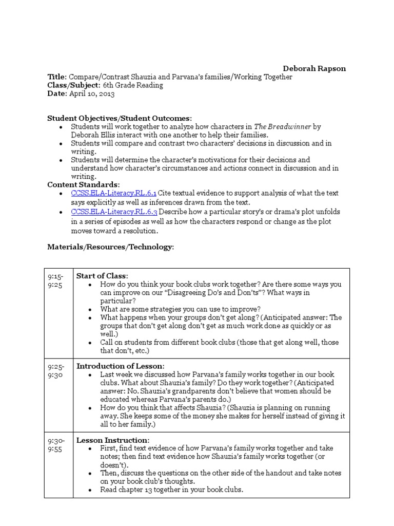 Compare Shauzia and Parvana's Families | PDF | Communication ...
