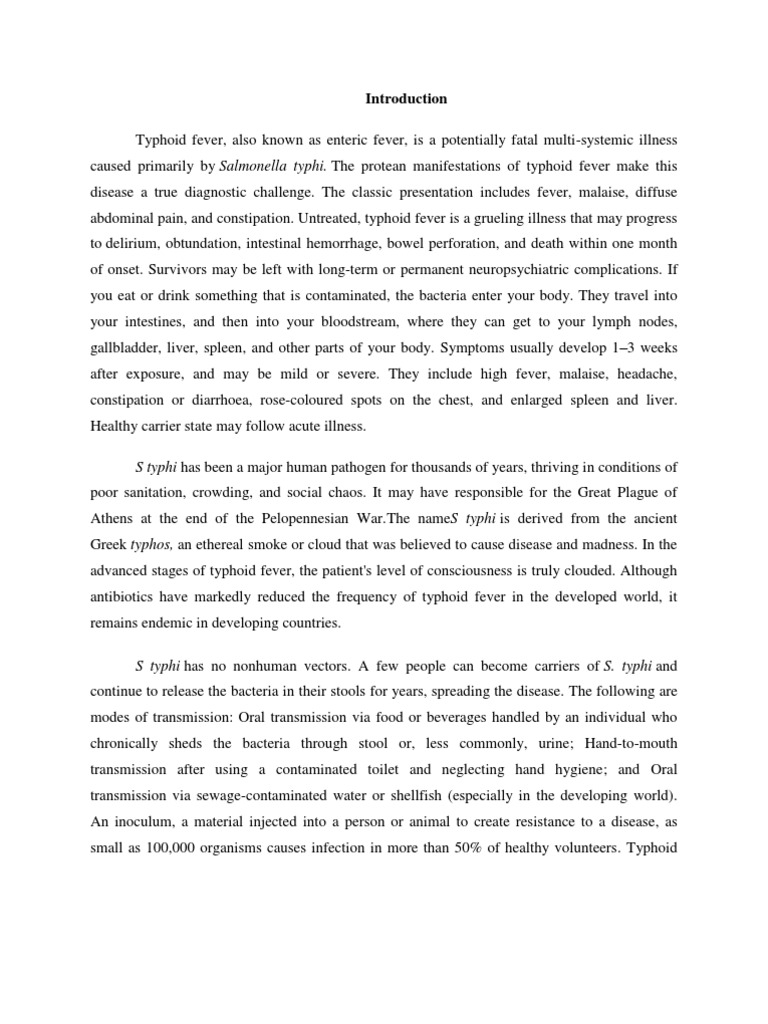 A Case of Typhoid Fever: Understanding the Disease Process through a ...