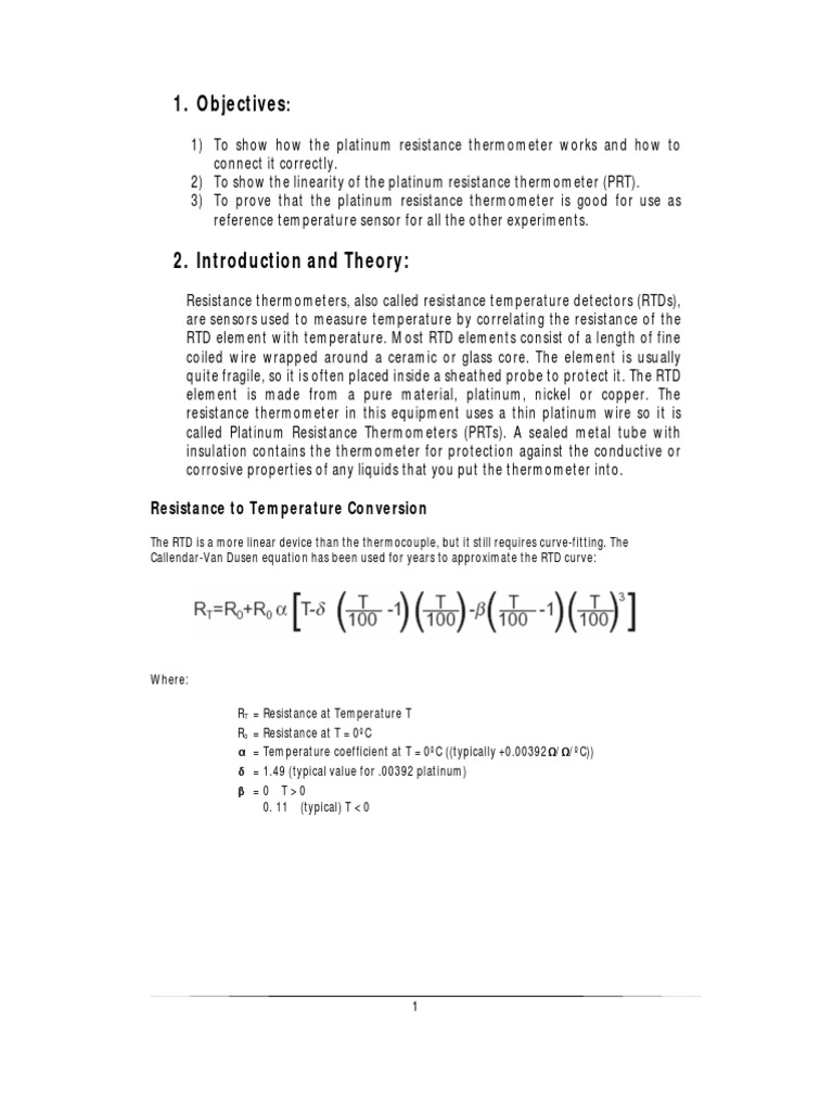 PRT Calibration Using Callendar-Van Dusen | PDF | Electrical Resistance ...