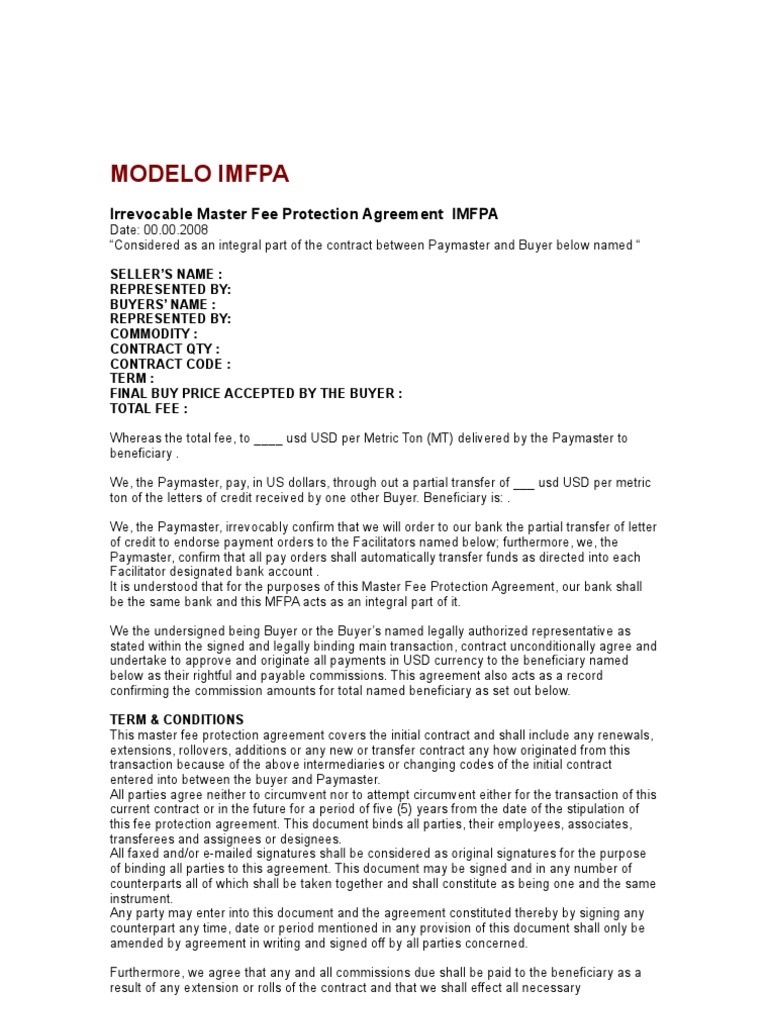 IMFPA Agreement Template Sample | PDF | Financial Transaction | Common Law