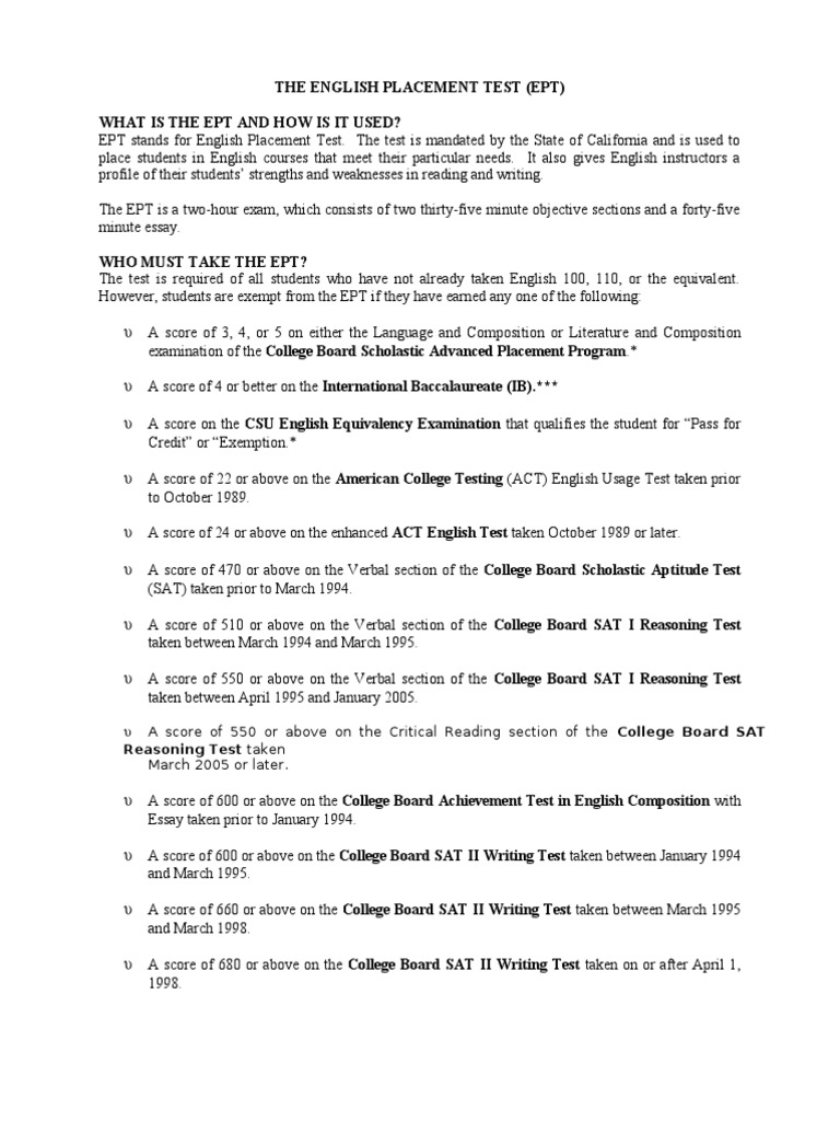The English Placement Test (Ept) What Is The Ept and How Is It Used ...