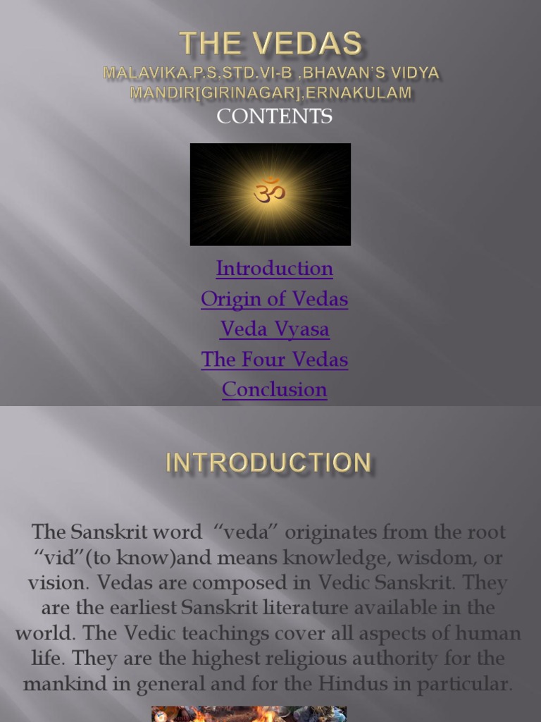 Origin of Vedas Veda Vyasa The Four Vedas Conclusion | PDF | Vedas | Mantra