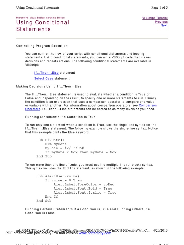 Using Conditional Statements: If... Then... Else Select Case | PDF | Control Flow | Subroutine