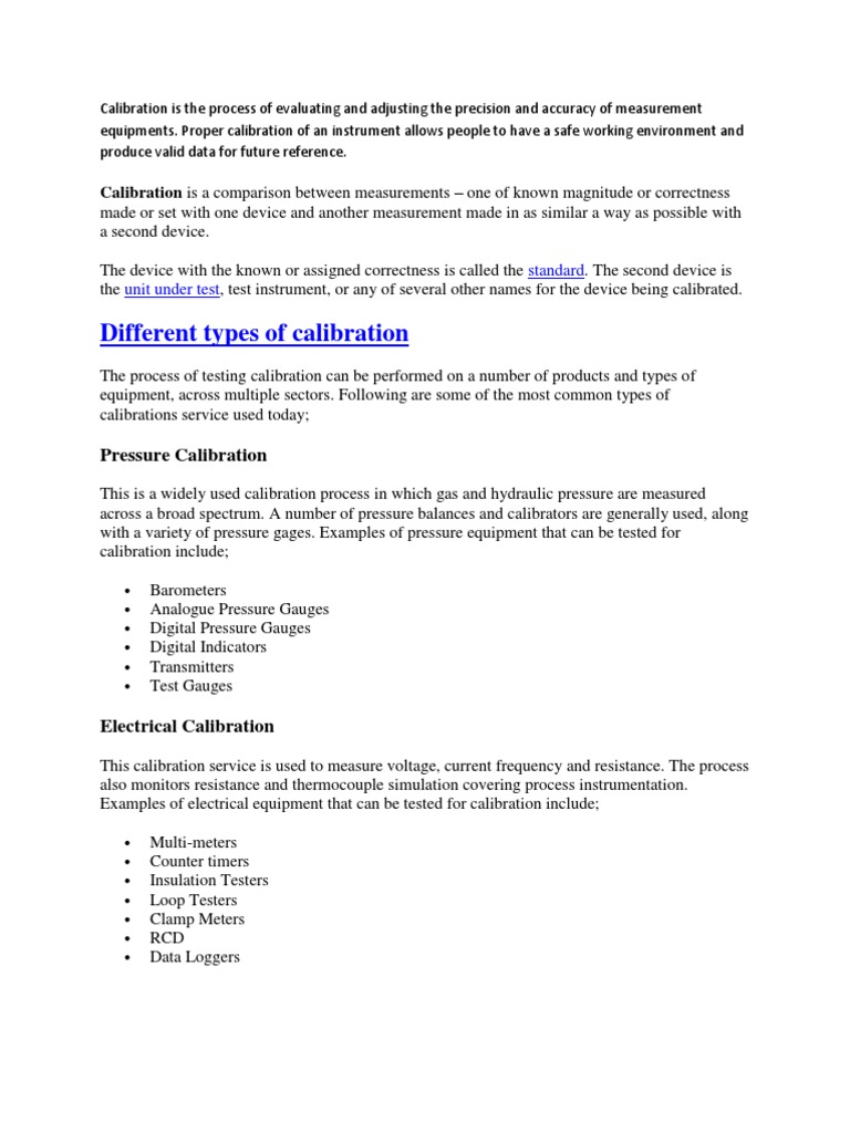 Different Types of Calibration: Calibration Is A Comparison Between ...