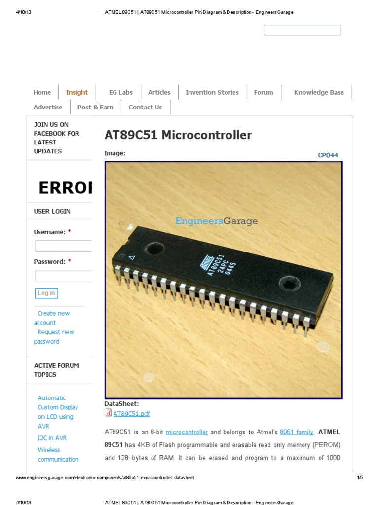 ATMEL 89C51 - AT89C51 Microcontroller Pin Diagram & Description ...
