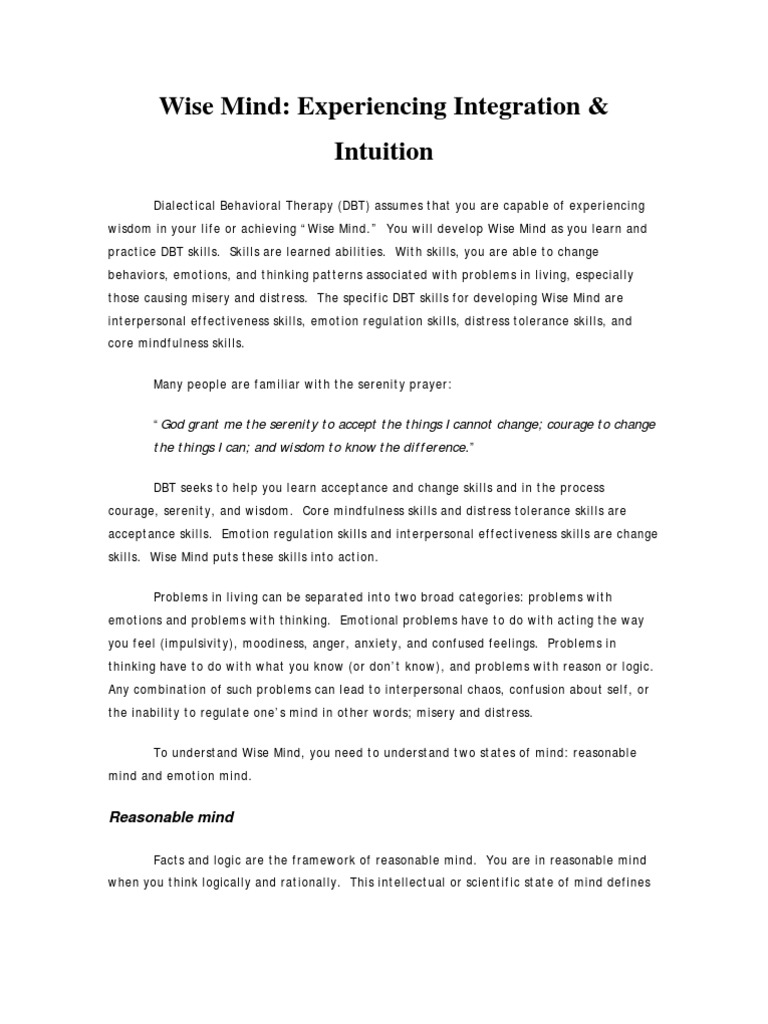 Wise Mind | PDF | Dialectical Behavior Therapy | Mind
