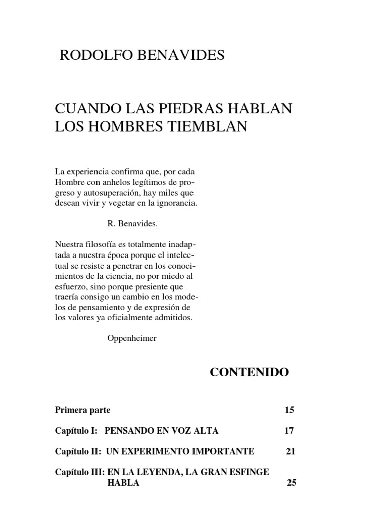 Cuando Las Piedras Hablan Los Hombres Tiemblan de Rodolfo Benavides ...
