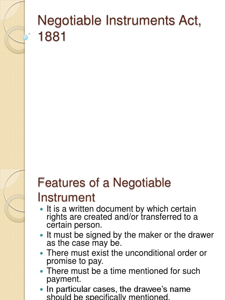Negotiable Instruments Act, 1881 | PDF | Negotiable Instrument | Cheque