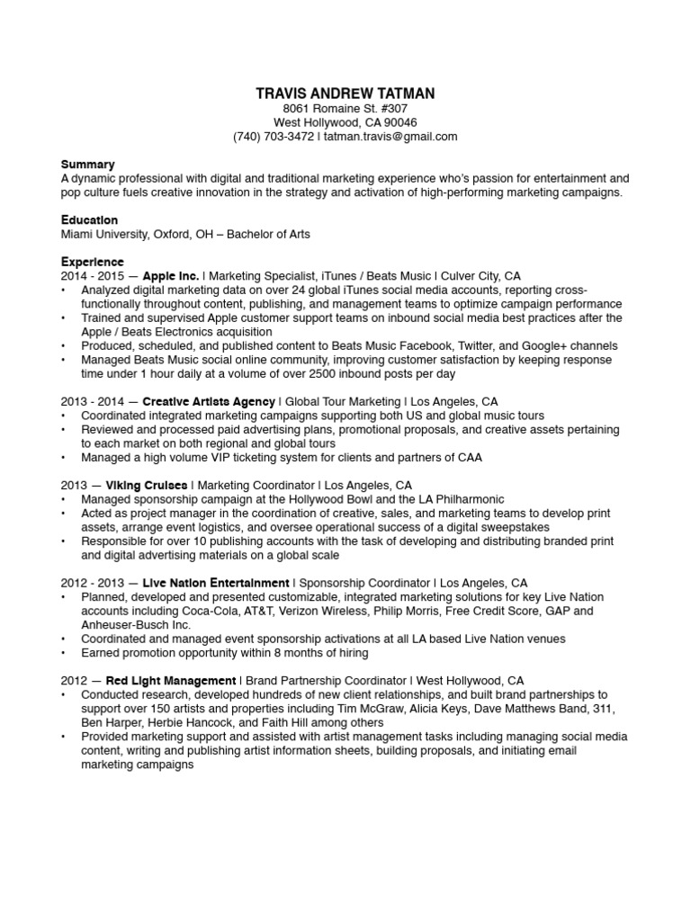 Travis A. Tatman CV 2015 | PDF | Marketing | Advertising