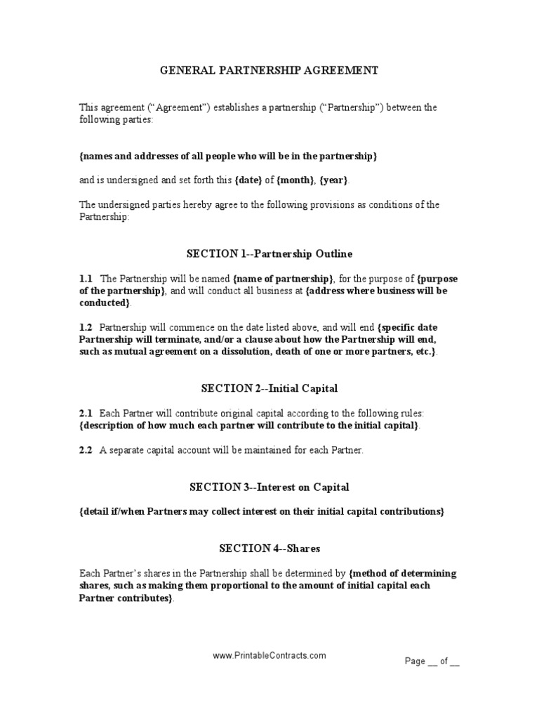 General Partnership Agreement Template | PDF | Law