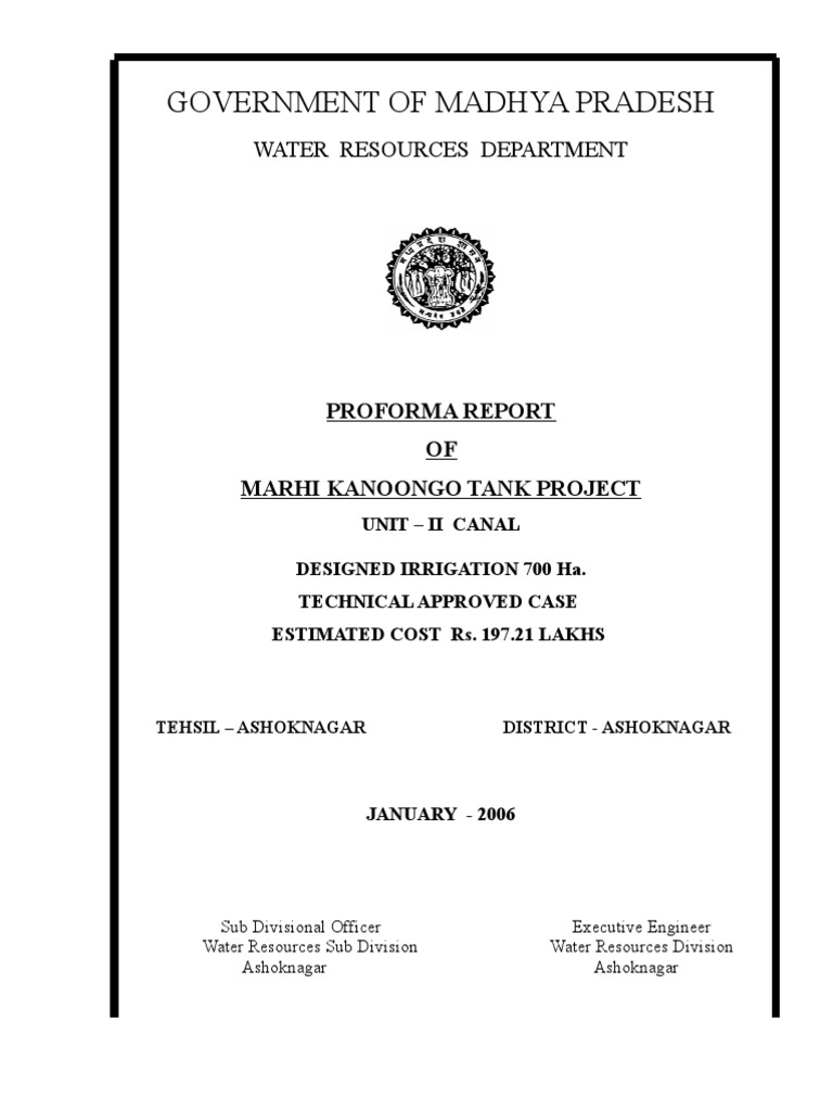 Marhi Kanoongo Tank Project Report | PDF | Dam | Irrigation