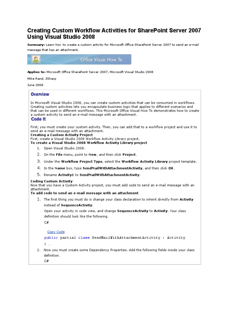 Custom Workflow Activities | PDF | Share Point | Microsoft Visual Studio