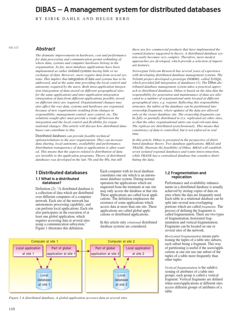 DIBAS - A Management System For Distributed Databases: by Eirik Dahle and Helge Berg | PDF ...