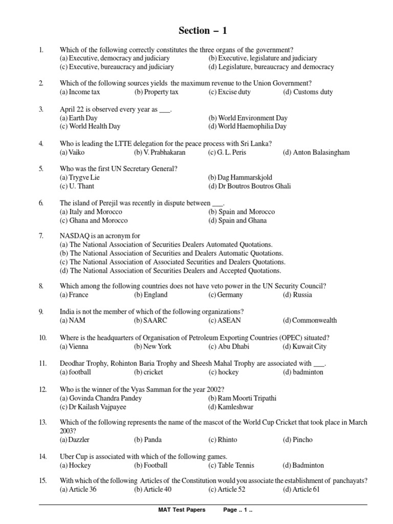 MAT Test Papers Overview | PDF | Triangle | Teaching Mathematics