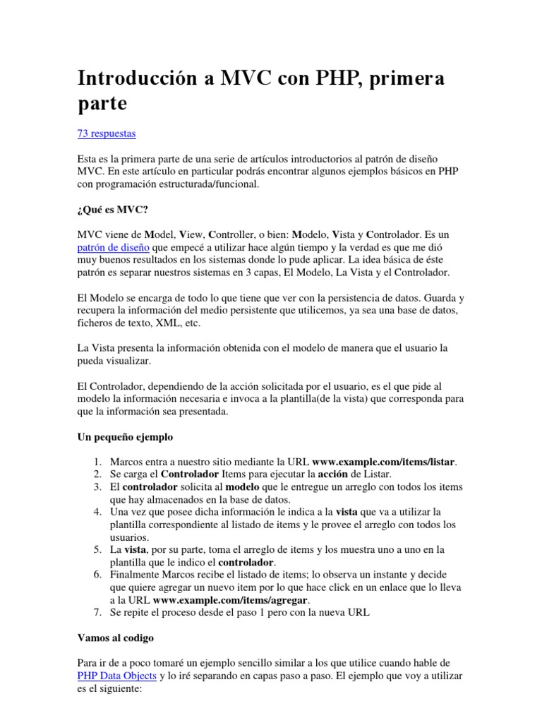 Introducción A MVC Con PHP | PDF | Modelo – Vista – Controlador ...