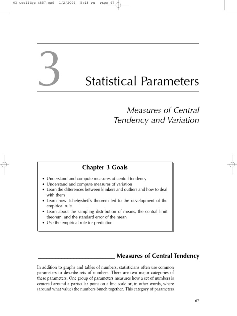 Chapter 3 Statistical Parameters | PDF | Median | Arithmetic Mean