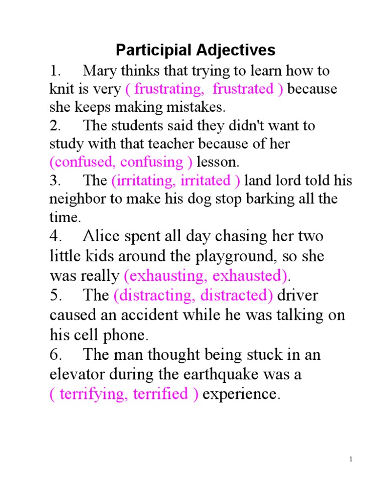 Participial Adjectives Exercise | PDF