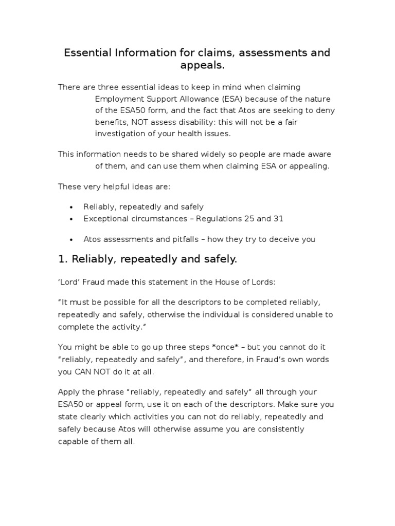ESA Essential Information For Claims, Assessments and Appeals May2013 ...