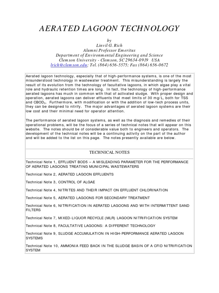 Aerated Lagoon Technology | PDF | Sewage Treatment | Environmental ...