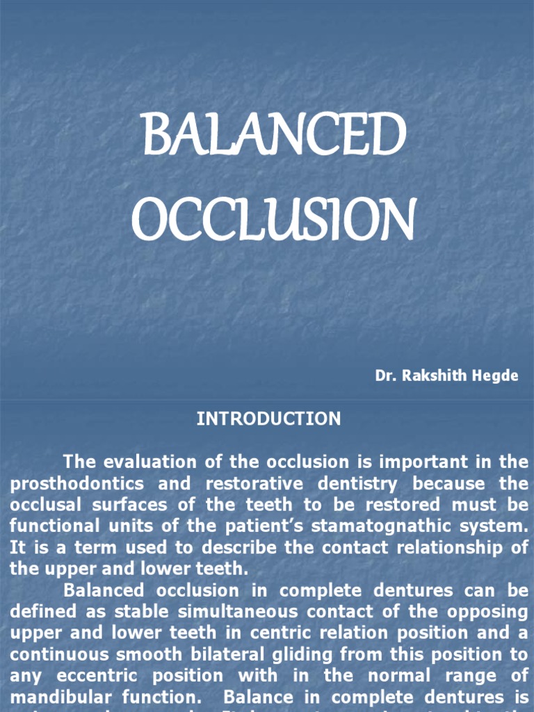 Balanced Occlusion: Dr. Rakshith Hegde | PDF | Dentures | Anatomical ...