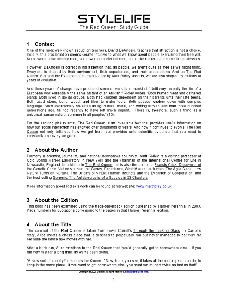 Stylelife - The Red Queen Study Guide | PDF | Harem | Evolution
