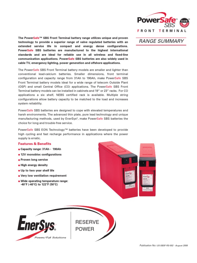 Batería PowerSafe - Front Terminal - Range Summary | PDF | Battery ...