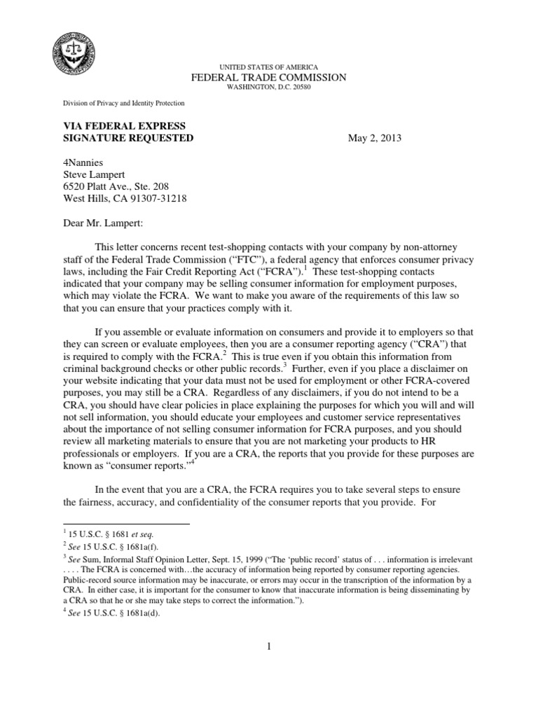 130507databrokers4Nanniesletter | Federal Trade Commission | Employment