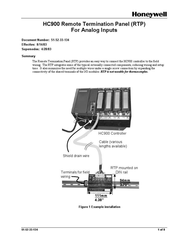 HC900 Remote Termination Panel (RTP) For Analog Inputs