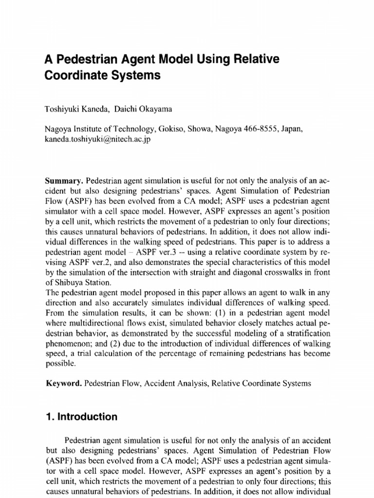 A Pedestrian Agent Model Using Relative Coordinate Systems: Kaneda - Toshiyuki@nitech - Ac.jp ...