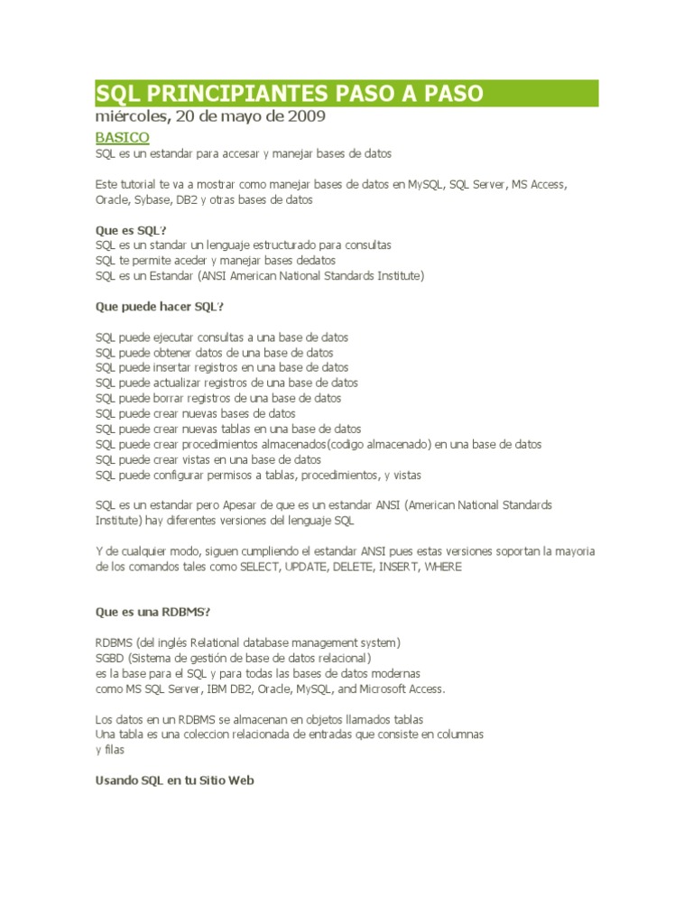 SQL Principiantes Paso A Paso | PDF | SQL | Servidor SQL de Microsoft