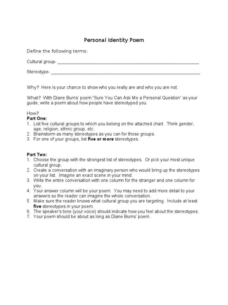 Personal Identity Poem | PDF | Social Science