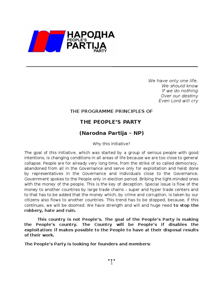 The Peoples Party - Basic Principles For Design of A Program | PDF ...