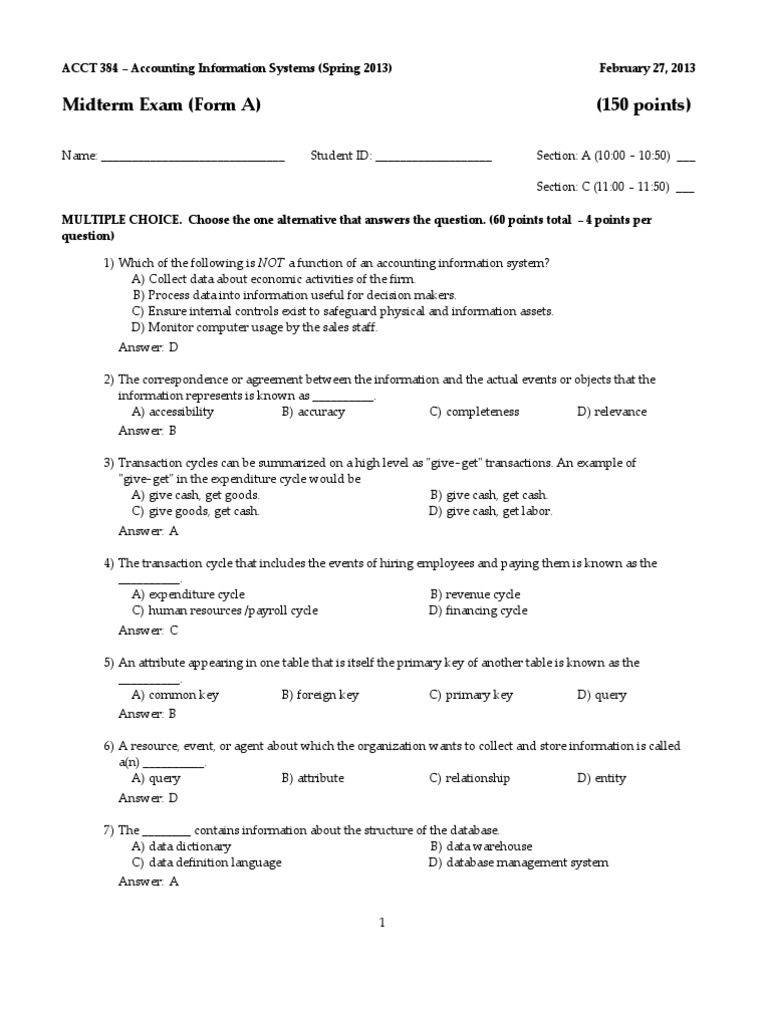 AIS Midterm | PDF | Data Model | Databases