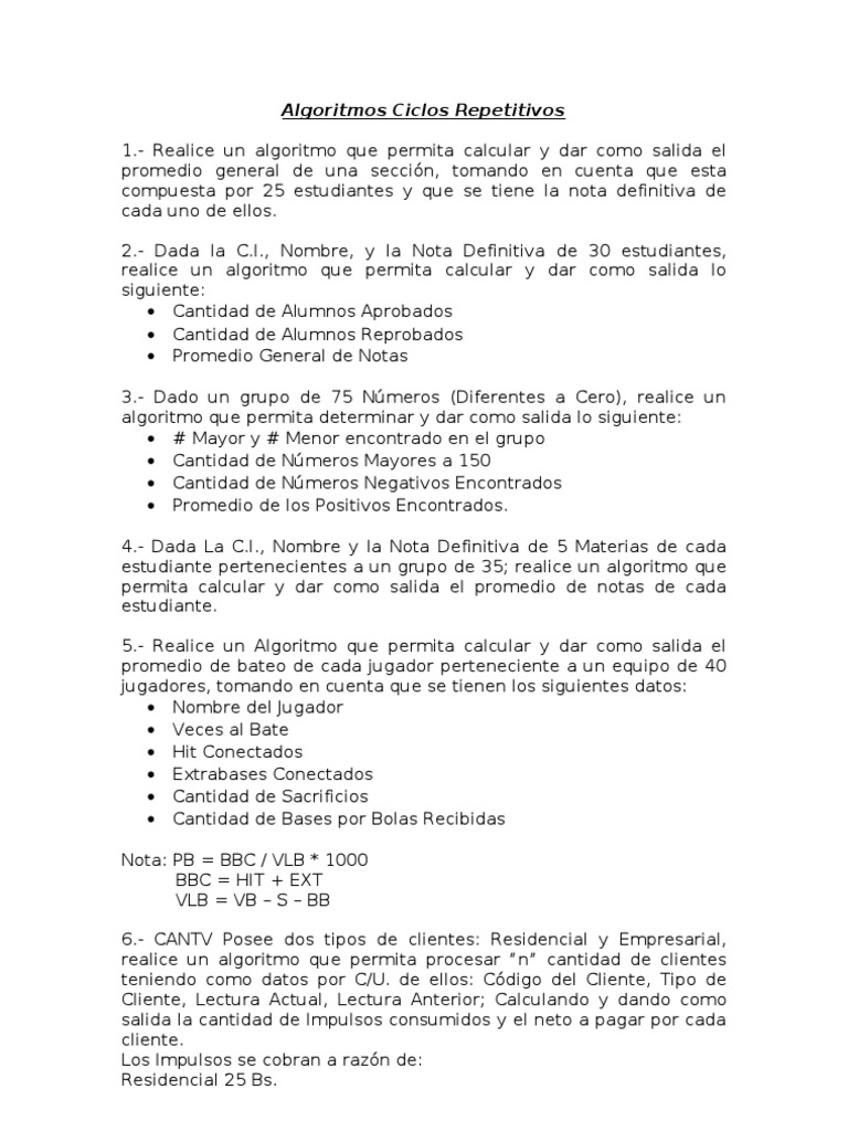 Ejercicios de Algoritmo Ciclos Repetitivos | PDF | Algoritmos | Science