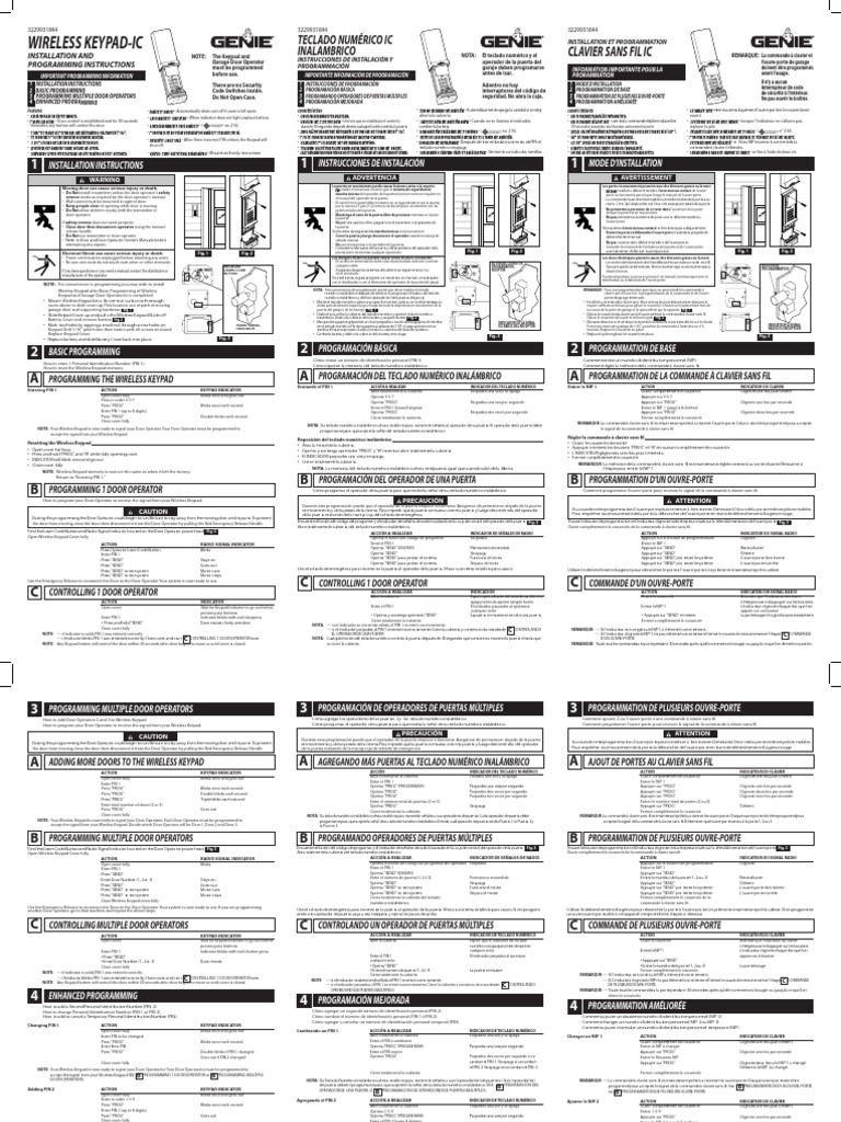 Genie Wireless Keypad Instructions With Intellicode 1033 | PDF ...