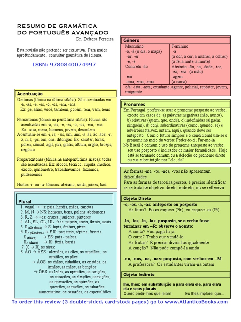 Ficha Resumo de Gramática Português Avançado 20091 | PDF | Sílaba ...