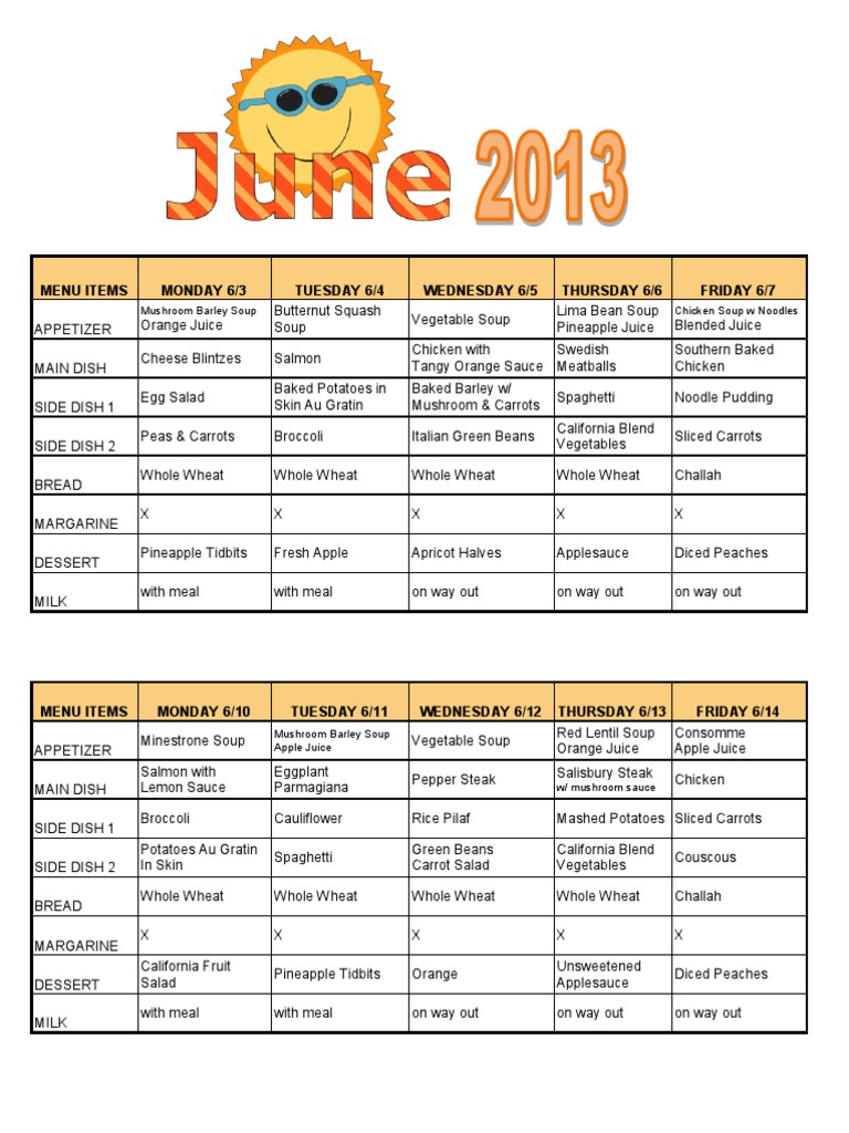 Weekly Senior Meal Menu | PDF