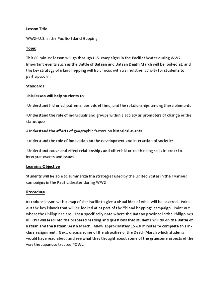 WW2 Pacific Island Hopping Lesson | PDF | Pacific War | Lesson Plan