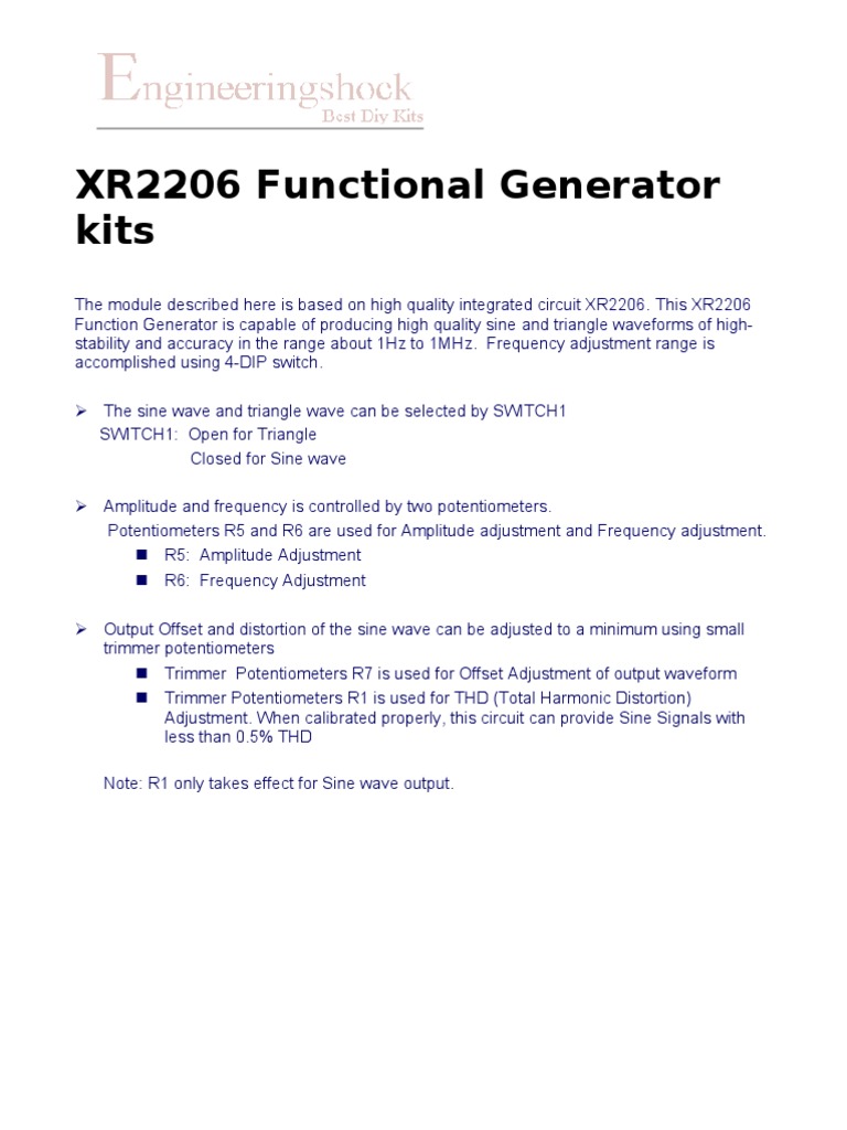 XR2206 Function Generator Overview | PDF | Computers | Technology ...