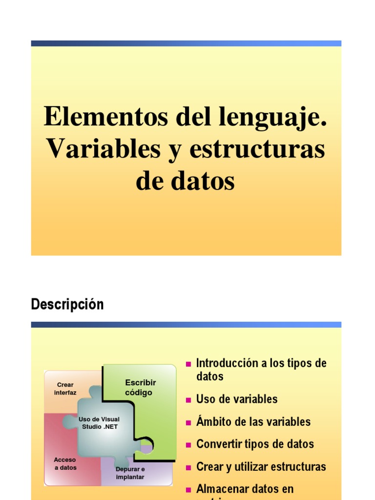 Elementos Del Lenguaje. Variables y Estructuras de Datos | PDF | Variable (informática) | Tipo ...