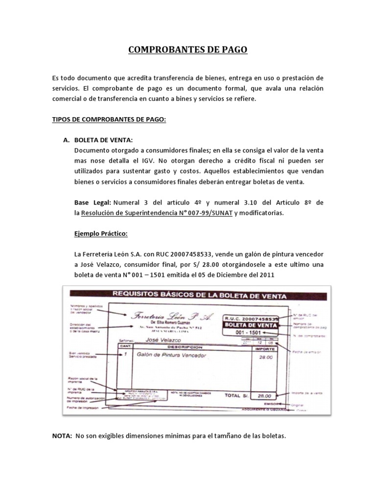 COMPROBANTES de PAGO Boleta, Nota de Credito y Nota de Debito | PDF ...