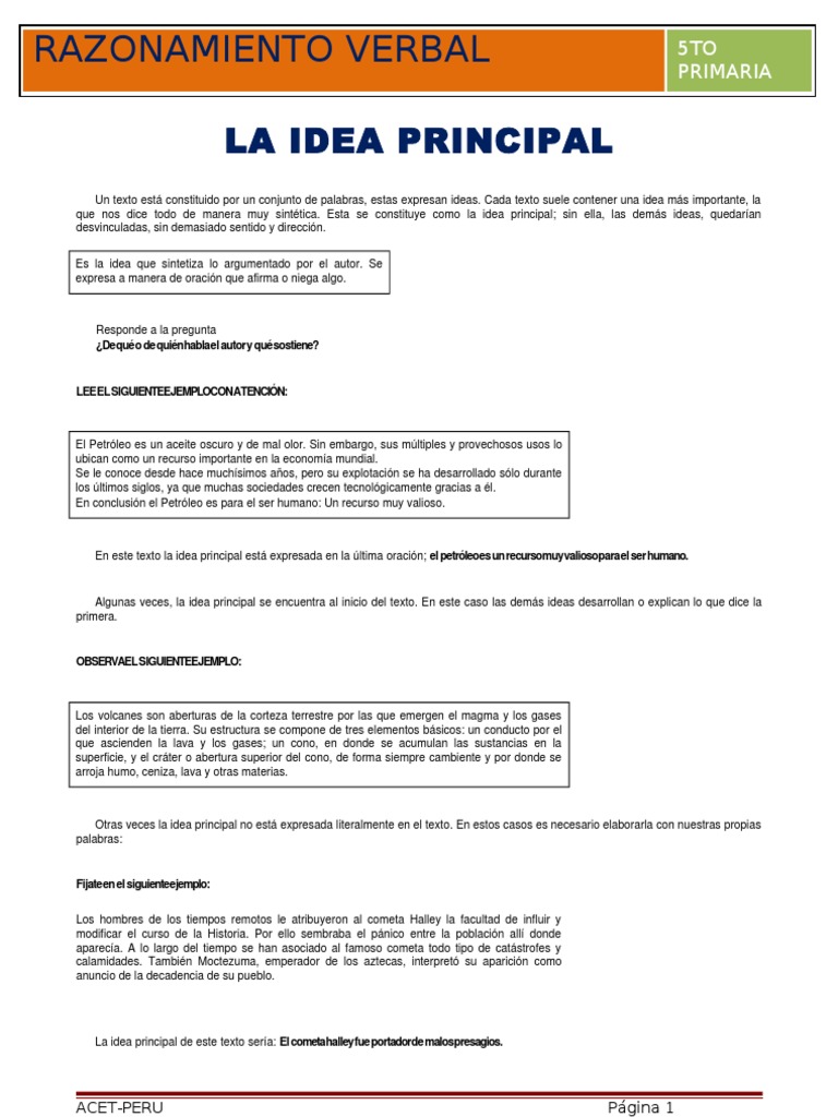 Identificación de la Idea Principal | PDF | Novelas | Tierra