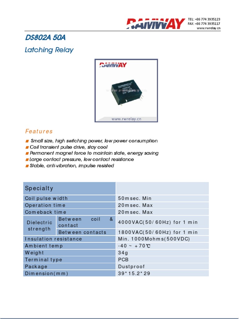 Latching Relay Datasheet | PDF | Relay | Inductor