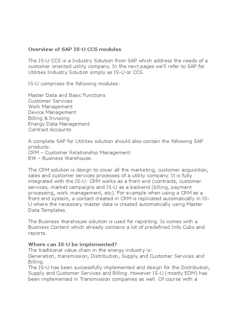 Overview of SAP IS-U CCS Modules | PDF | Invoice | Business Process