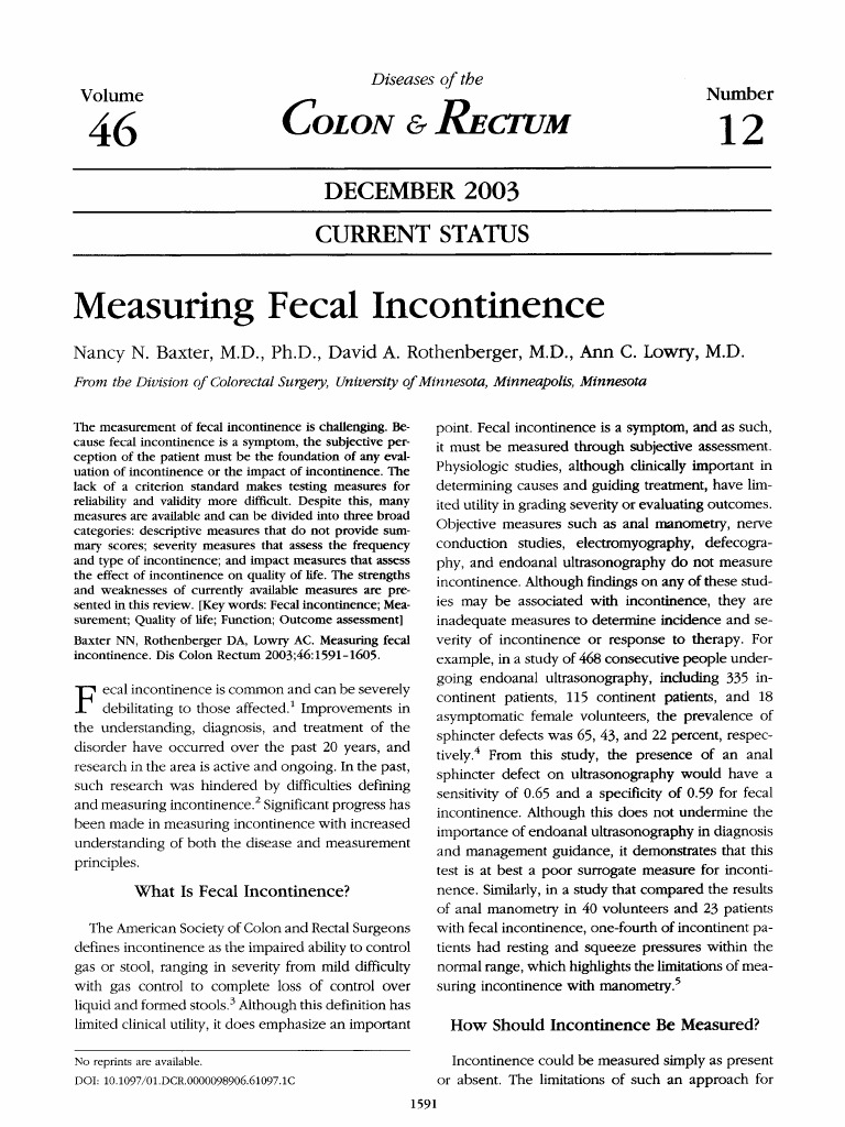 Evaluating Fecal Incontinence Measures | PDF | Validity (Statistics ...