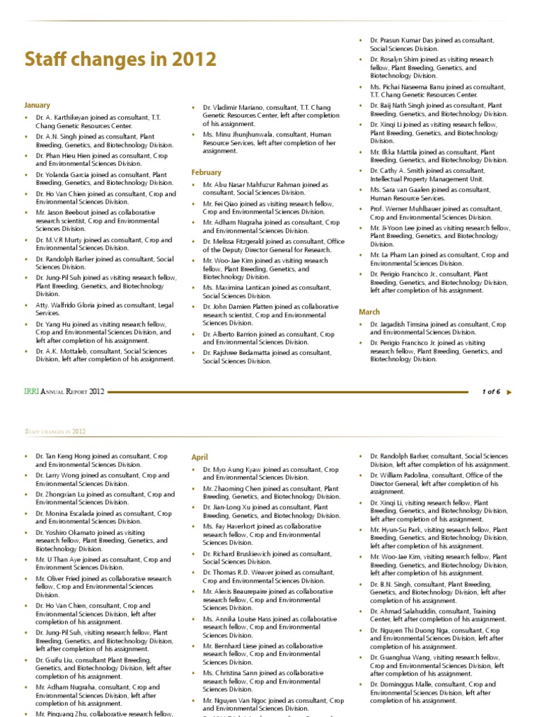 IRRI AR 2012 - Staff Changes | PDF | International Rice Research ...