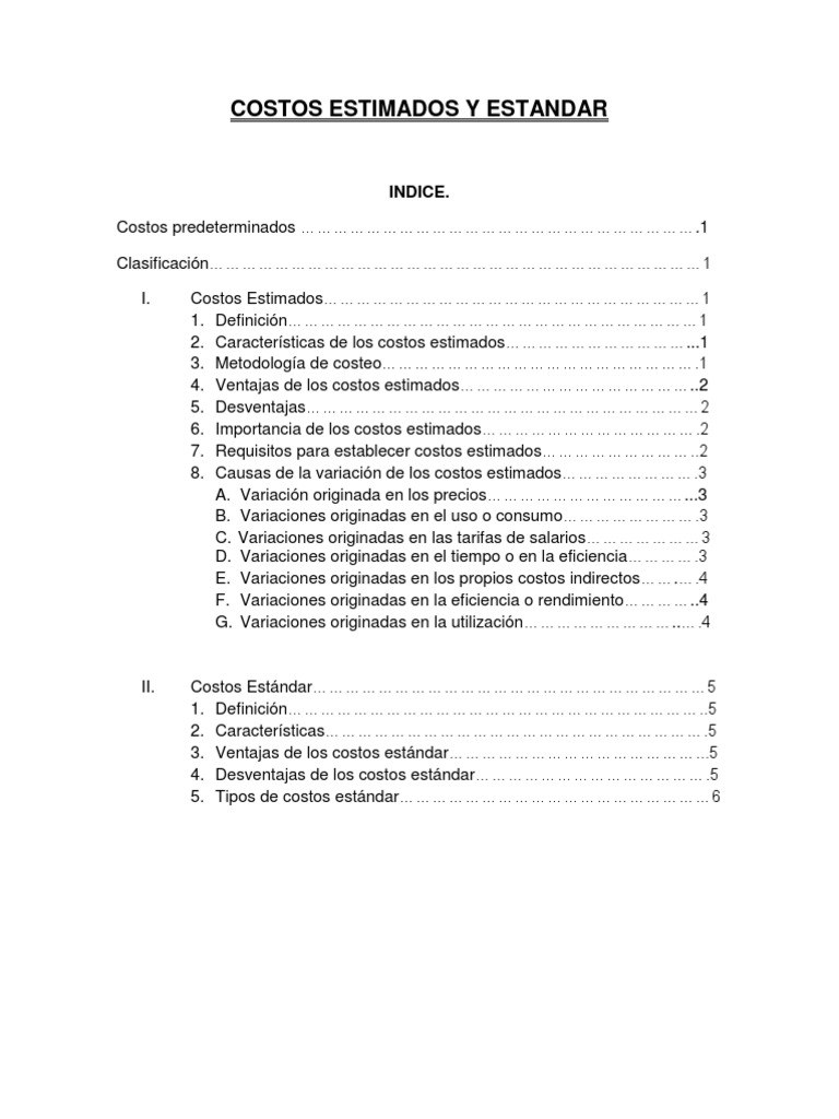 Costos Estimados y Estandar | Descargar gratis PDF | Mercado (economía ...