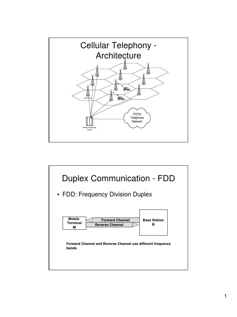 Cellular Telephony - Architecture: - FDD: Frequency Division Duplex ...