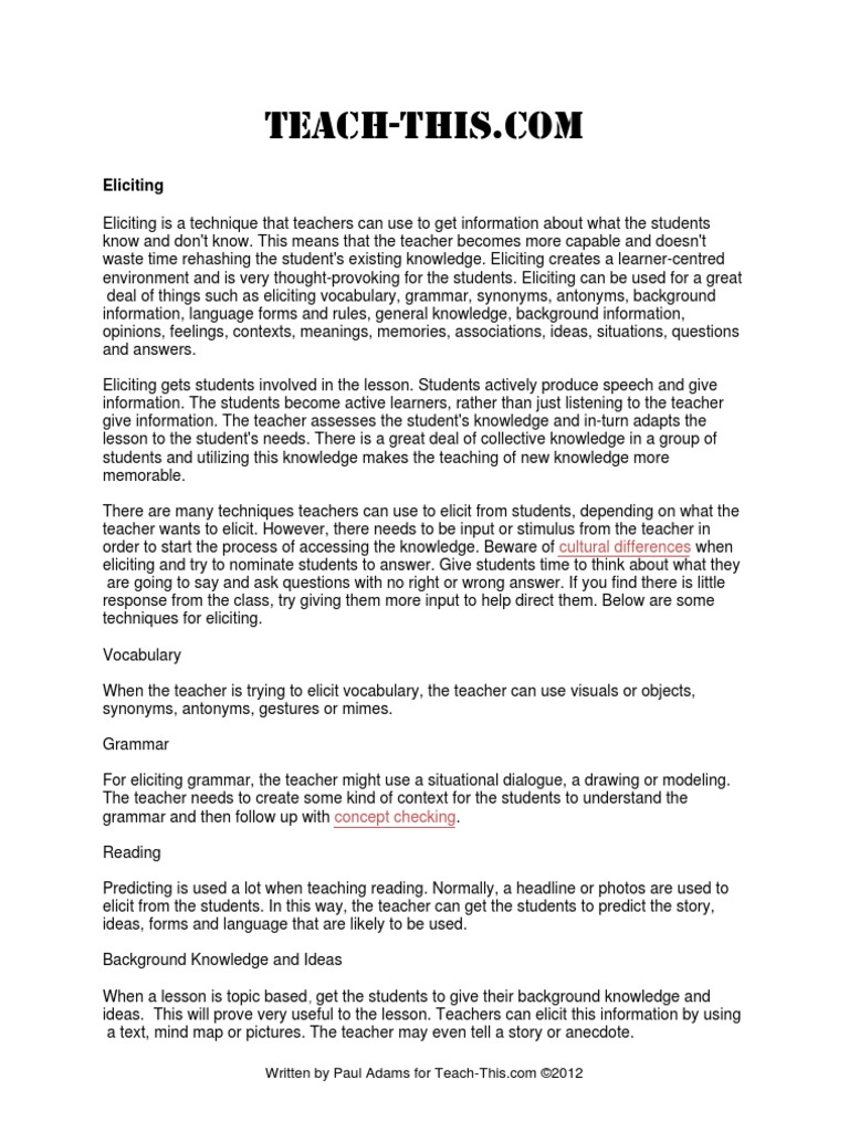 Eliciting | Vocabulary | Information