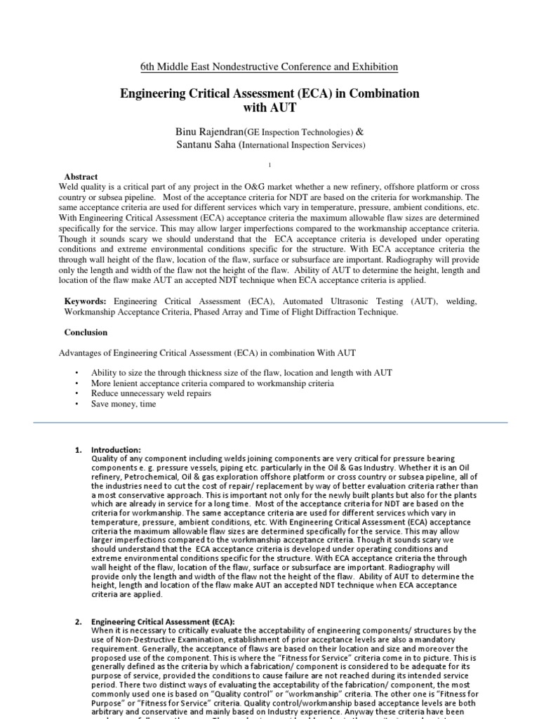 ECA and AUT in Weld Quality Assessment | PDF | Nondestructive Testing ...